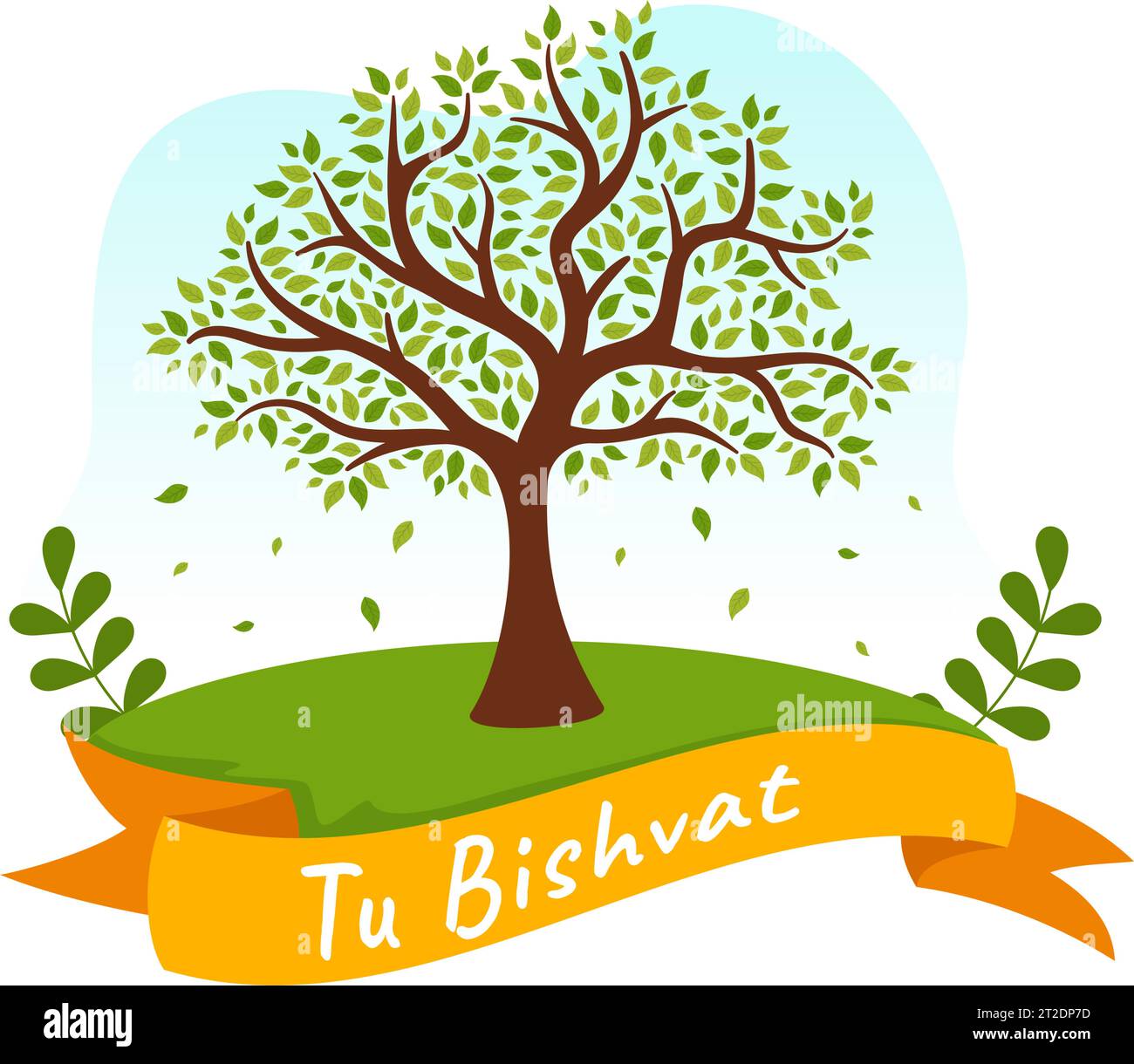 Happy Tu Bishvat Vector Illustration. Translation the Jewish New Year ...