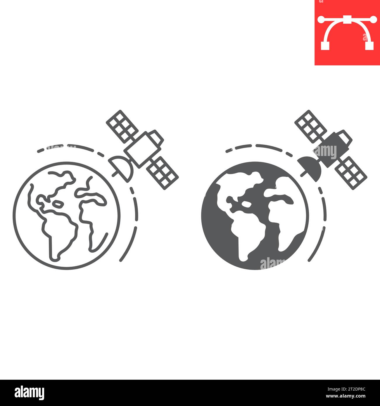 Satellite in orbit line and glyph icon, cosmos and communication ...