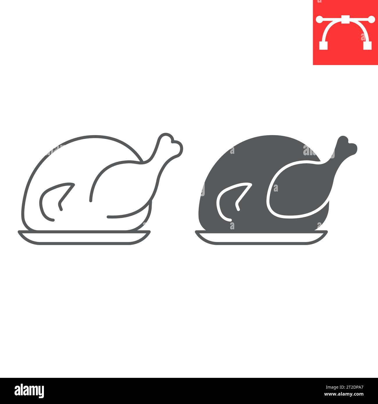 Roasted chicken line and glyph icon, thanksgiving and holidays, roasted ...