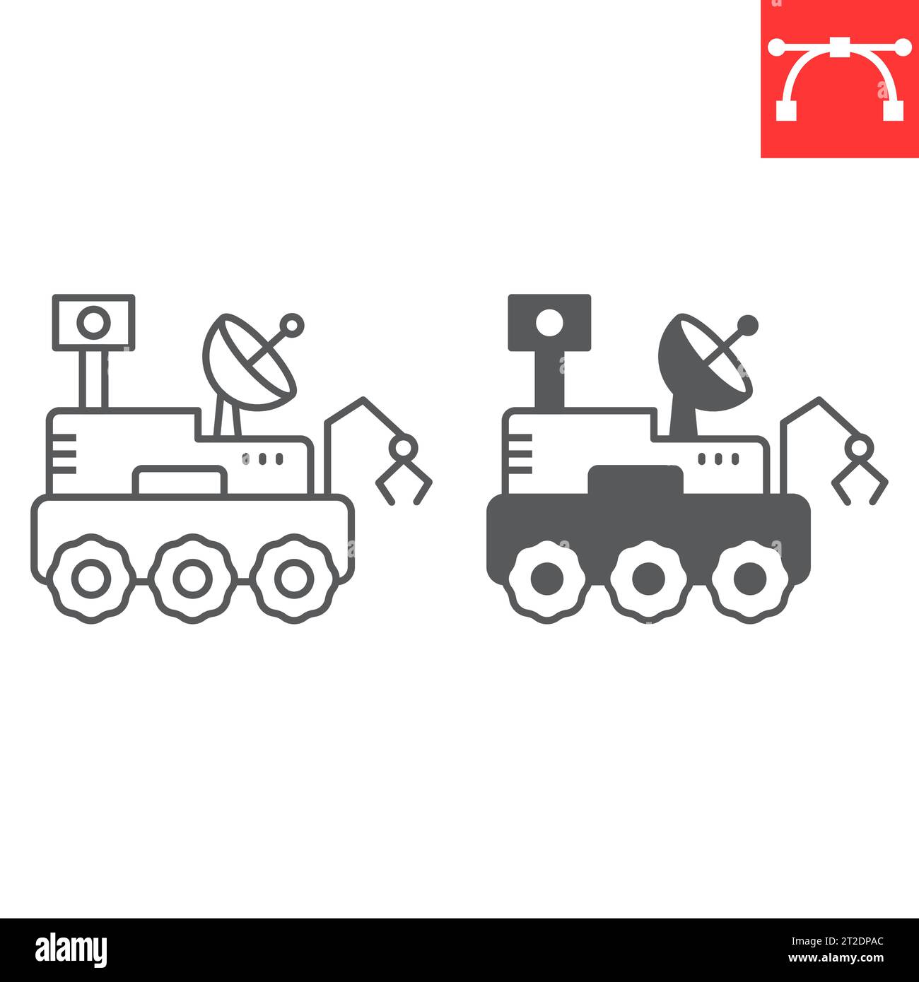 Moon rover line and glyph icon, cosmos and exploration, mars rover ...