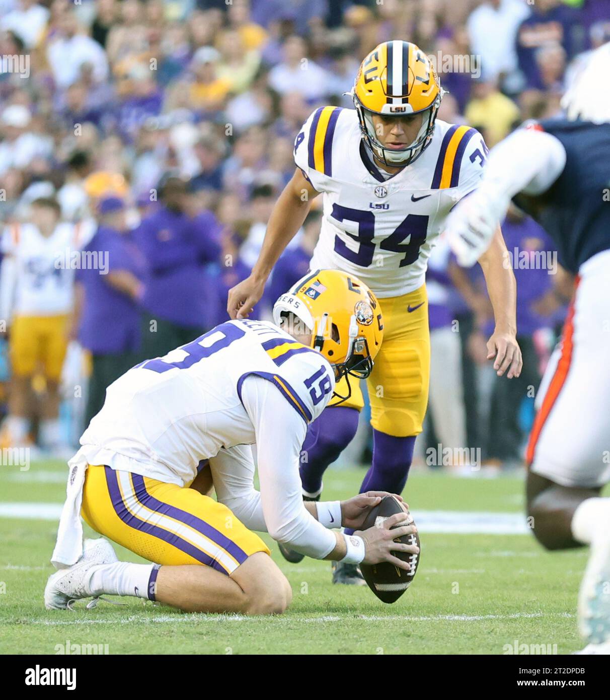 LSU Tigers place kicker Damian Ramos (34) connects on an extra point ...
