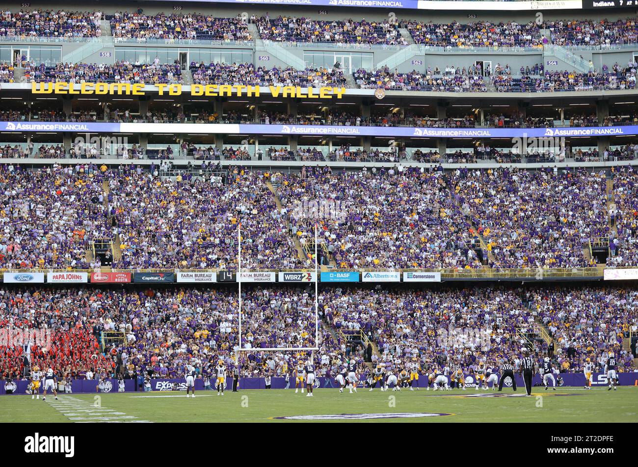 The LSU Tigers line up against the Auburn Tigers during a Southeastern ...