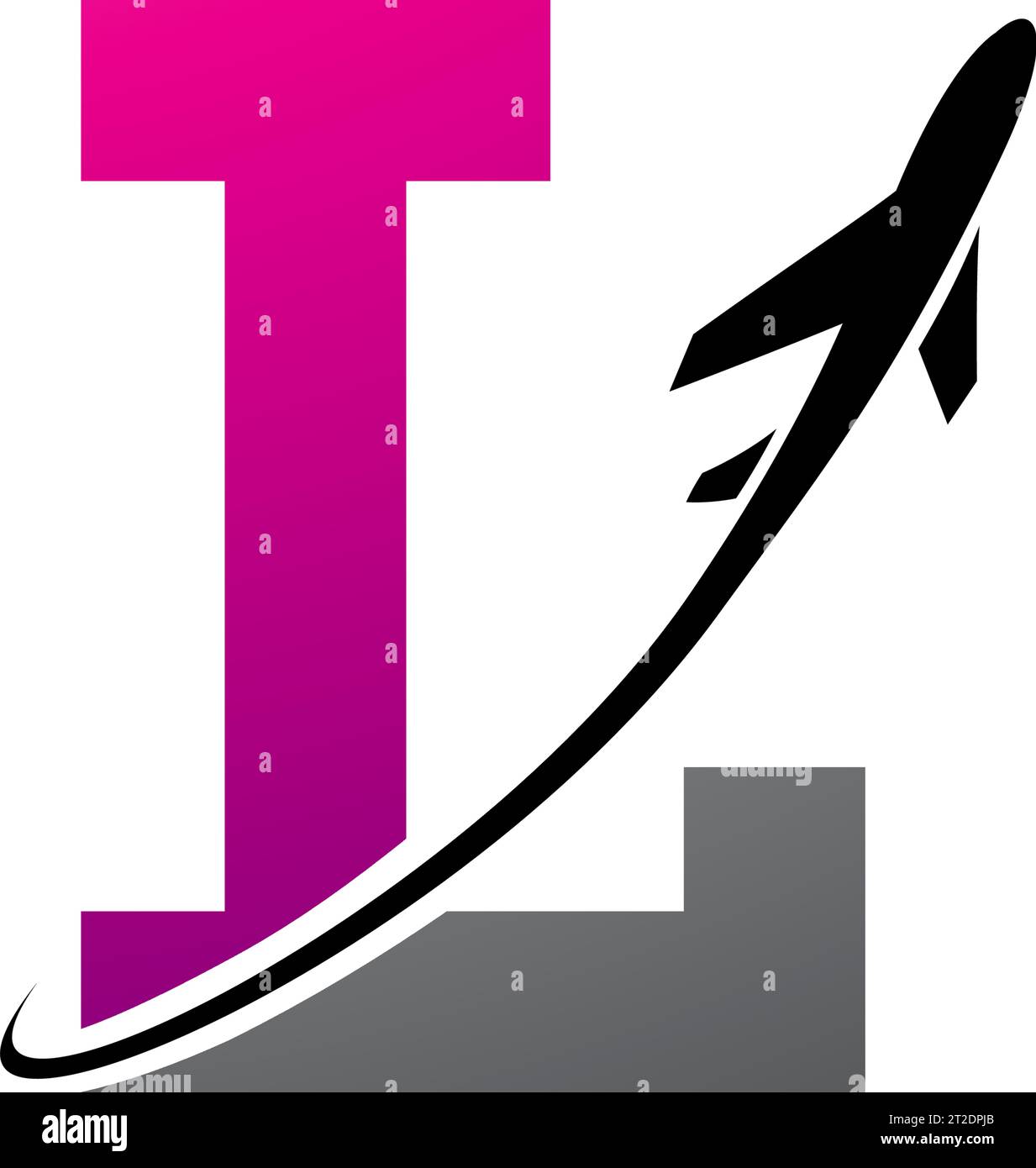 Magenta and Black Antique Letter L Icon with an Airplane on a White ...