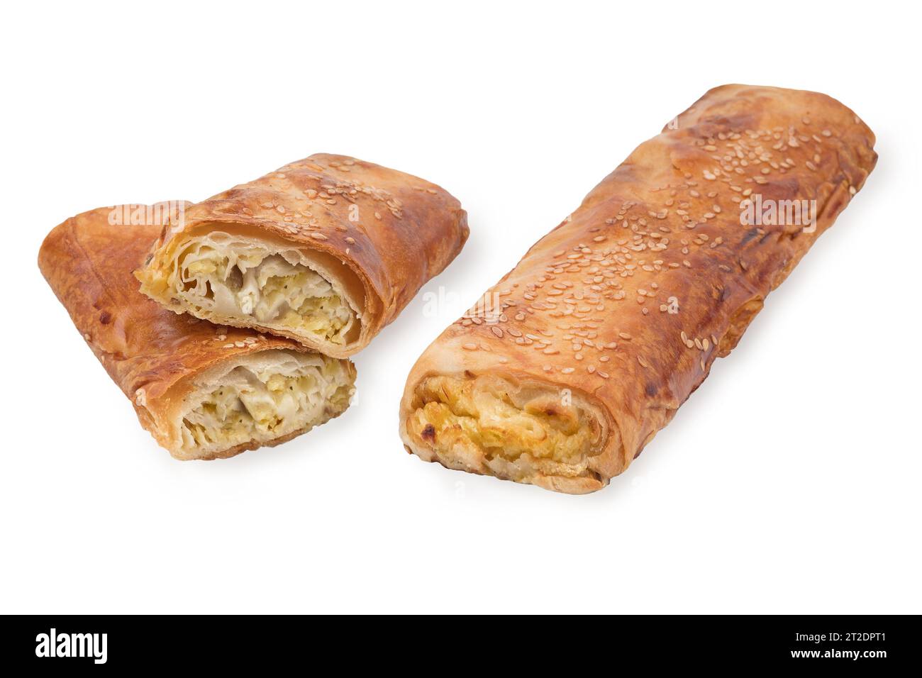 Baking puff pastry with potatoes and sesame , one pastry in the cut ...