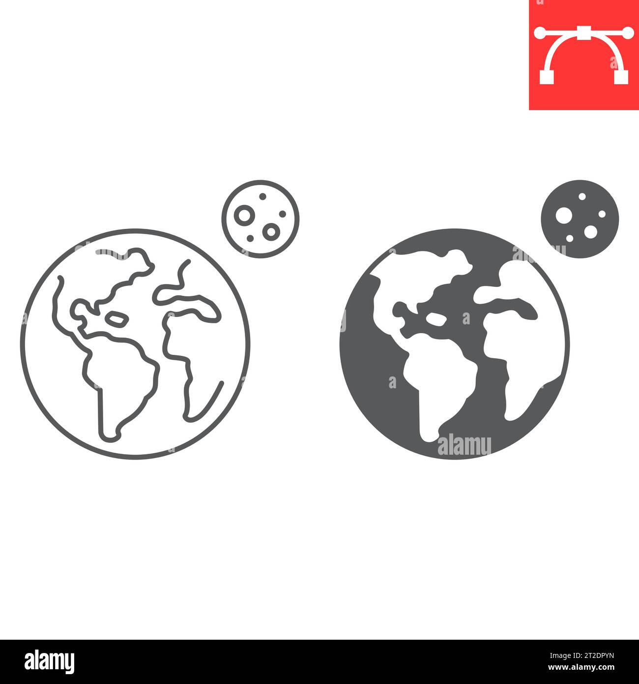 Earth and moon line and glyph icon, cosmos and planet, earth vector ...
