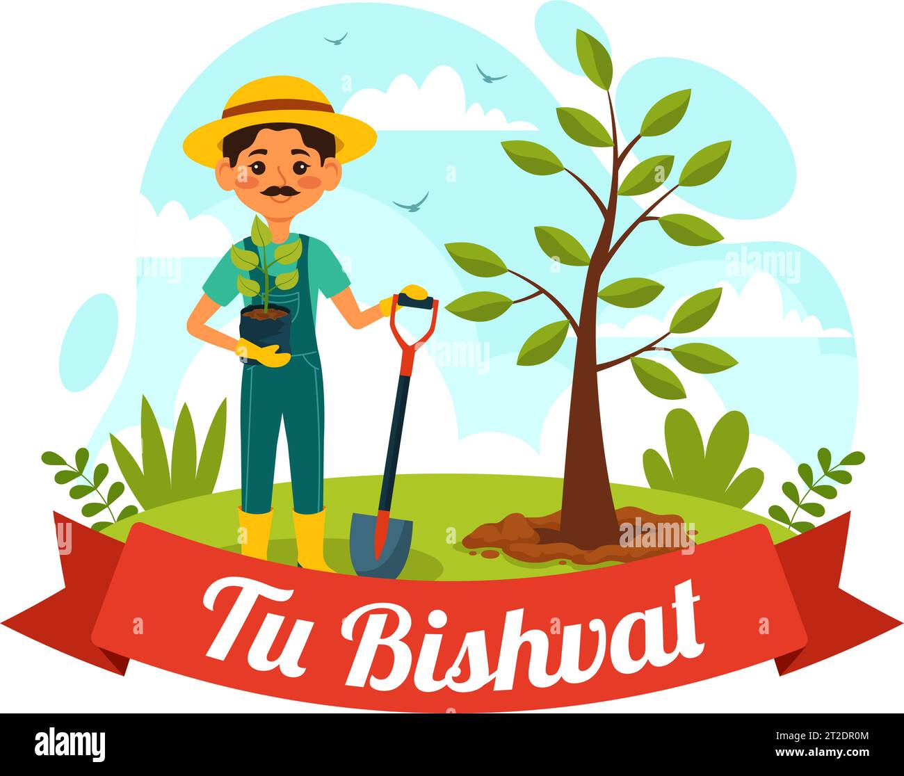 Happy Tu Bishvat Vector Illustration. Translation the Jewish New Year ...