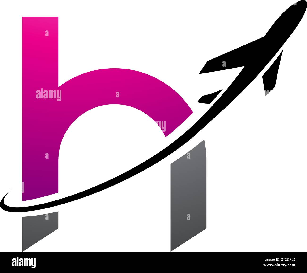 Magenta and Black Lowercase Letter H Icon with an Airplane on a White ...