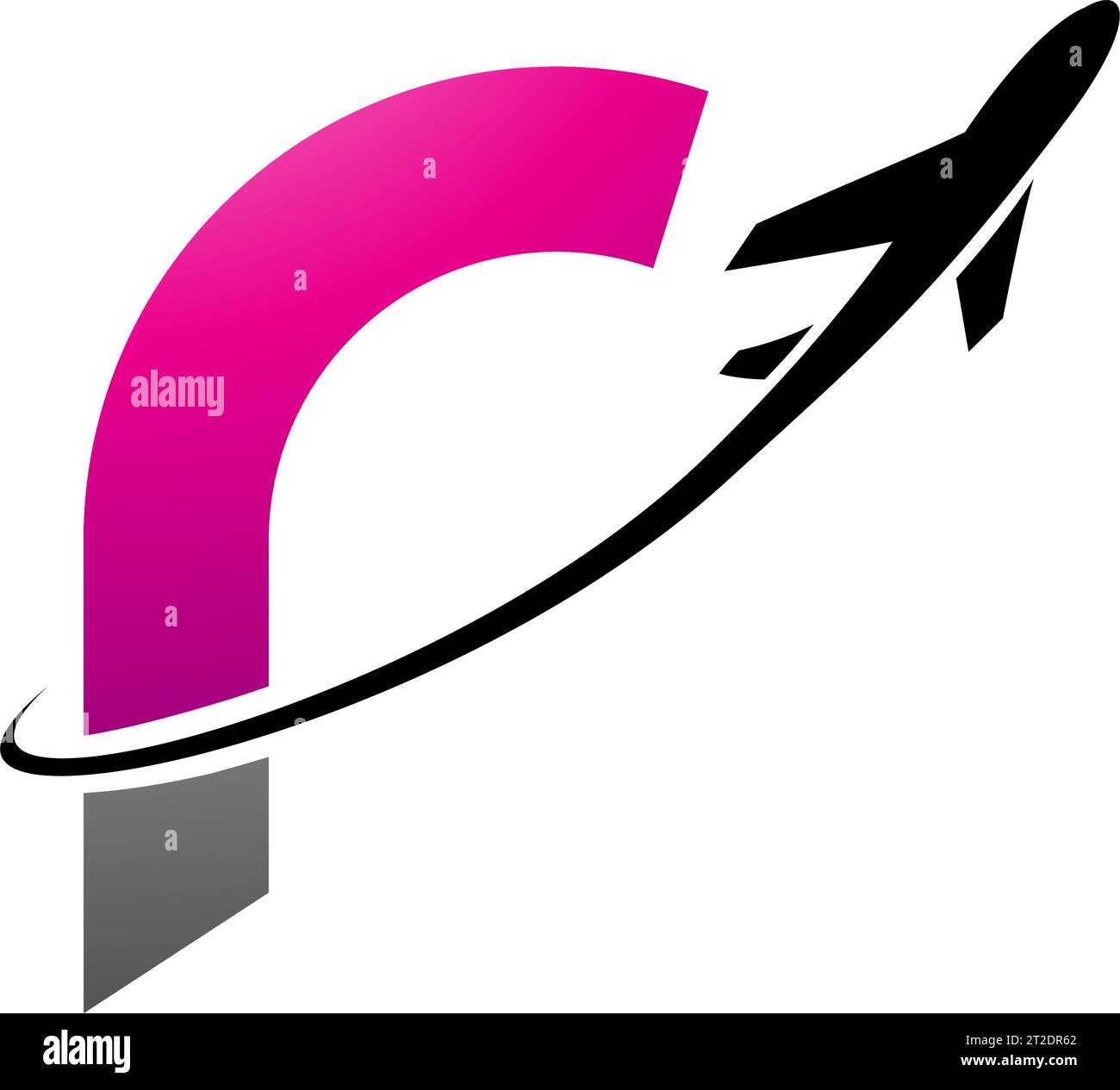 Magenta and Black Lowercase Letter R Icon with an Airplane on a White ...