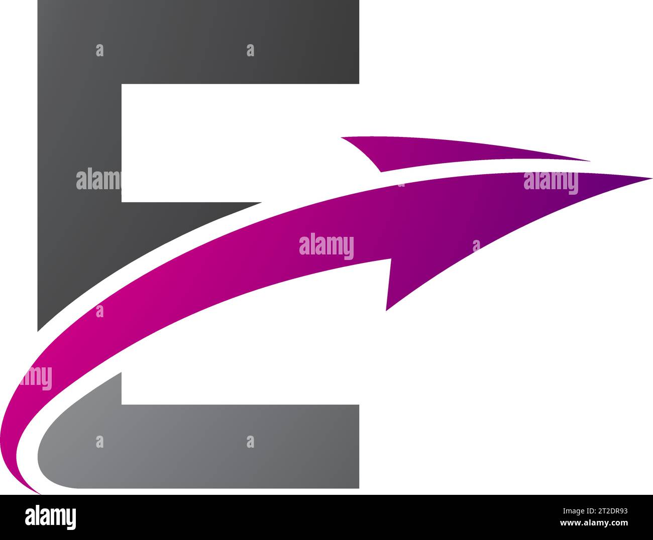 Magenta and Black Uppercase Letter E Icon with an Arrow on a White ...