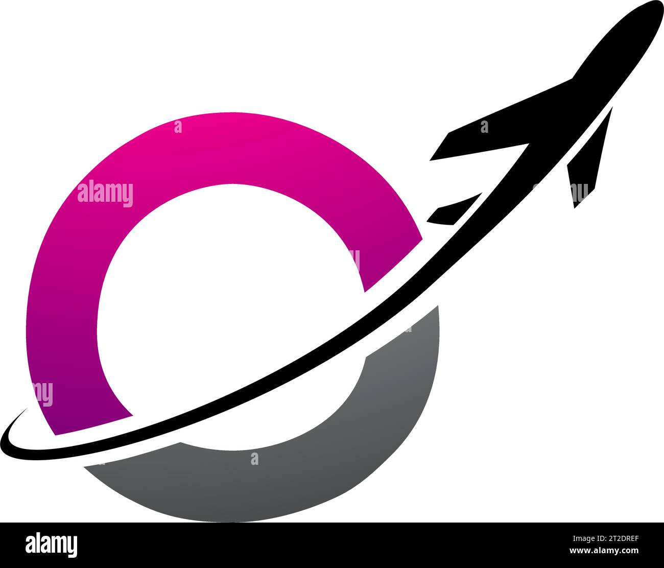 Magenta and Black Uppercase Letter O Icon with an Airplane on a White ...
