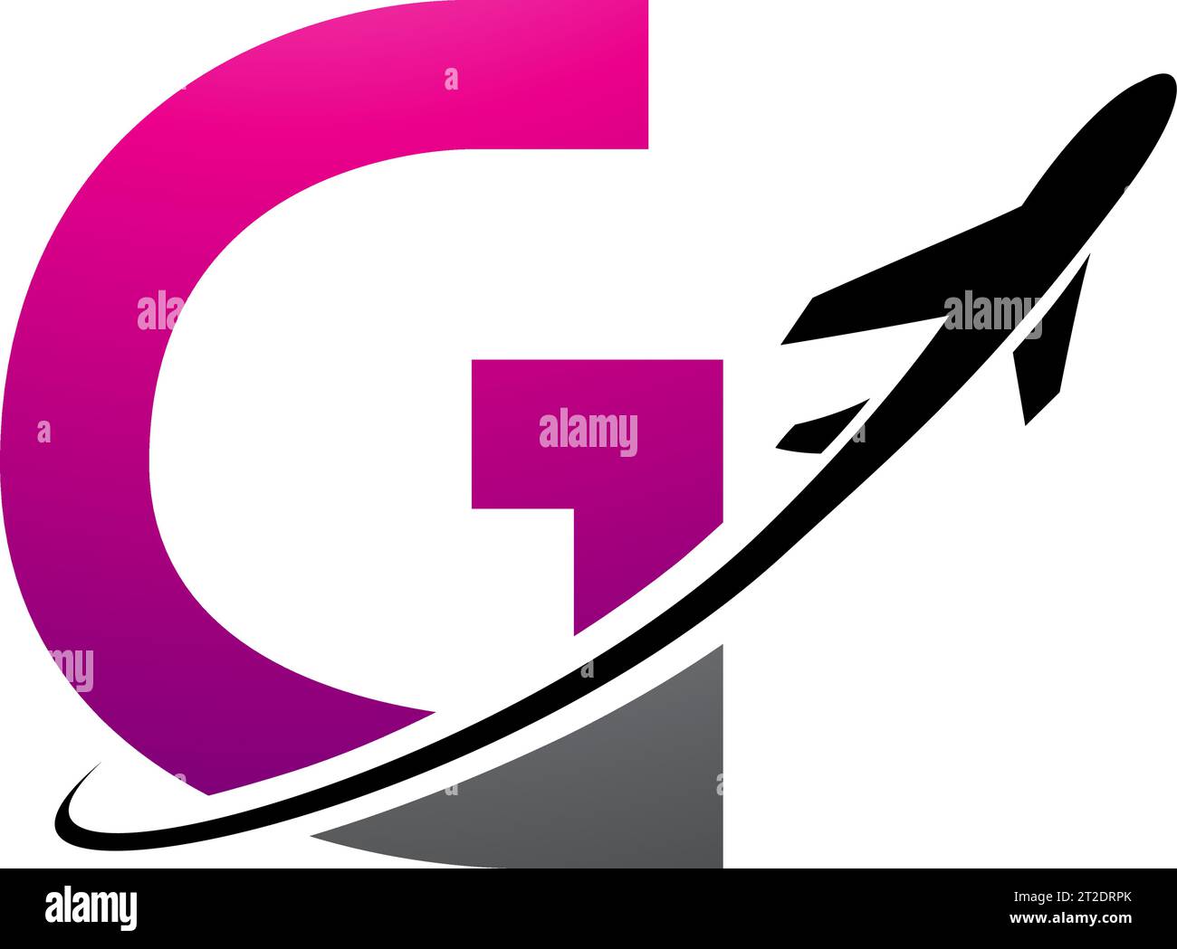 Magenta and Black Uppercase Letter G Icon with an Airplane on a White ...