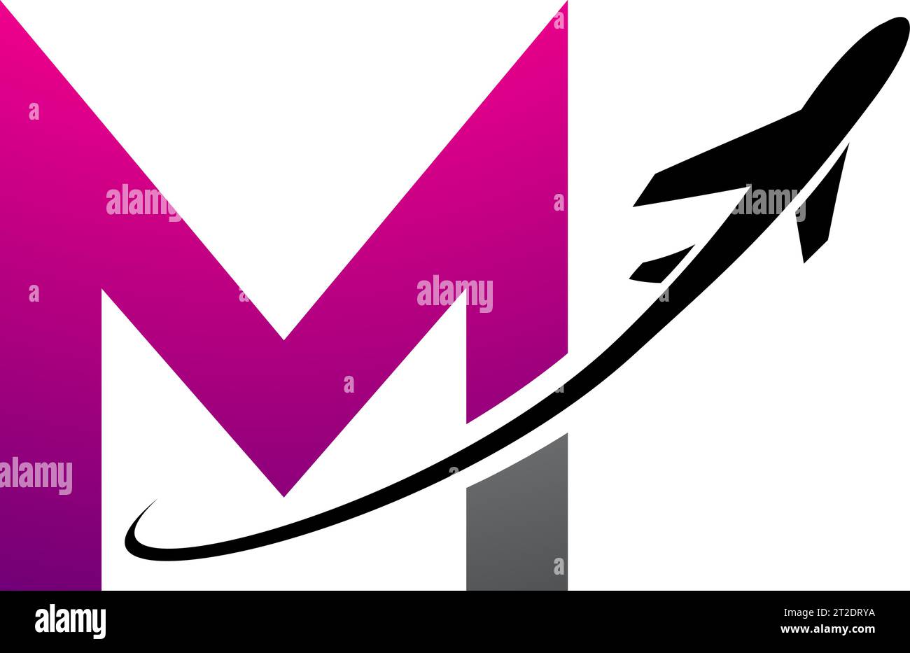 Magenta and Black Uppercase Letter M Icon with an Airplane on a White ...