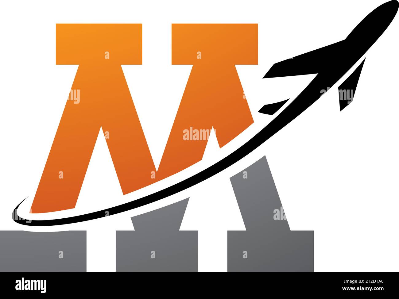 Orange and Black Antique Letter M Icon with an Airplane on a White ...