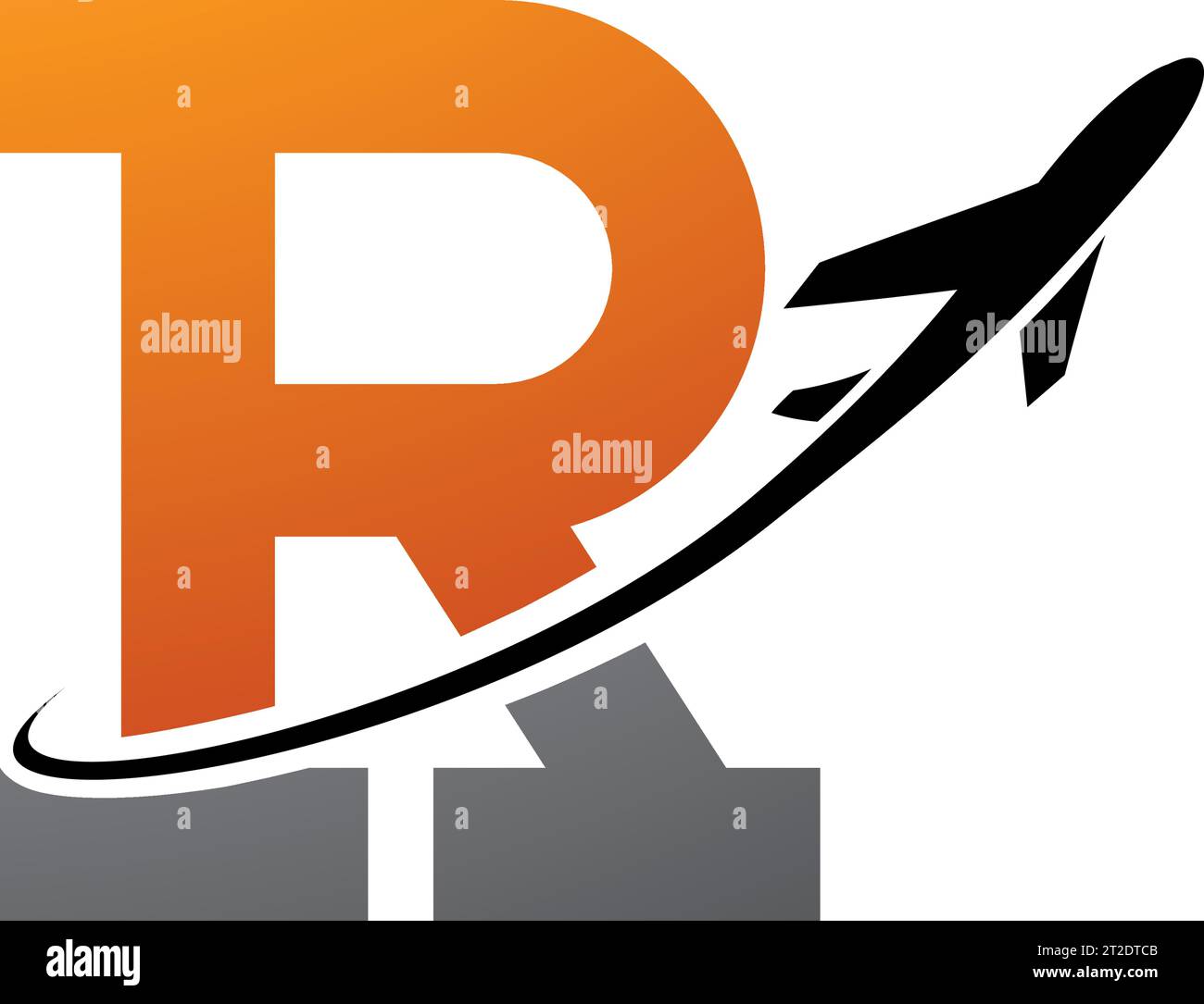 Orange and Black Antique Letter R Icon with an Airplane on a White ...