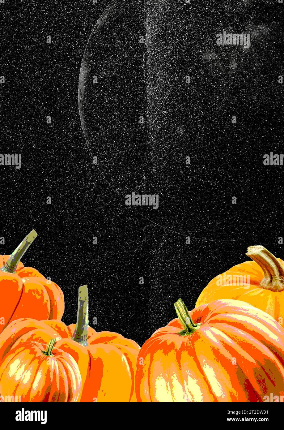 Halloween vertical background with pumpkin, graveyard, haunted skull ...