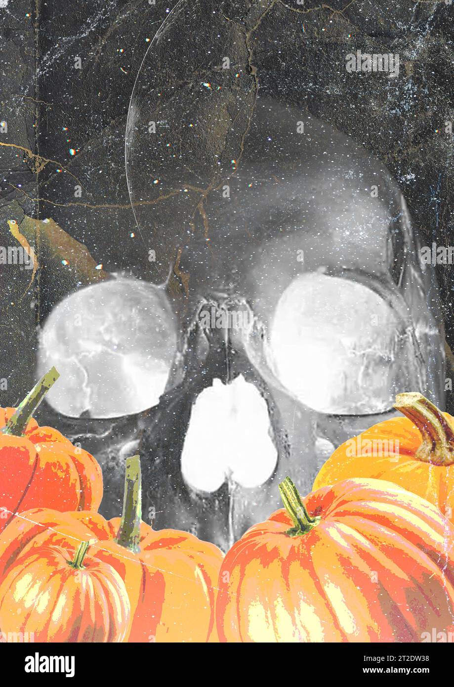 Halloween vertical background with pumpkin, graveyard, haunted skull ...