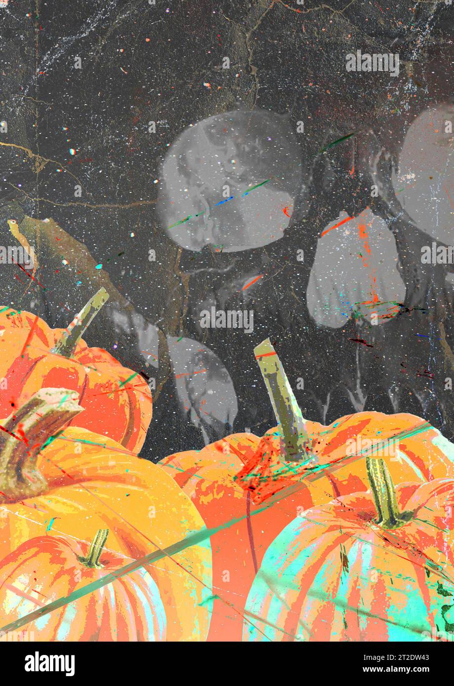 Halloween vertical background with pumpkin, graveyard, haunted skull ...