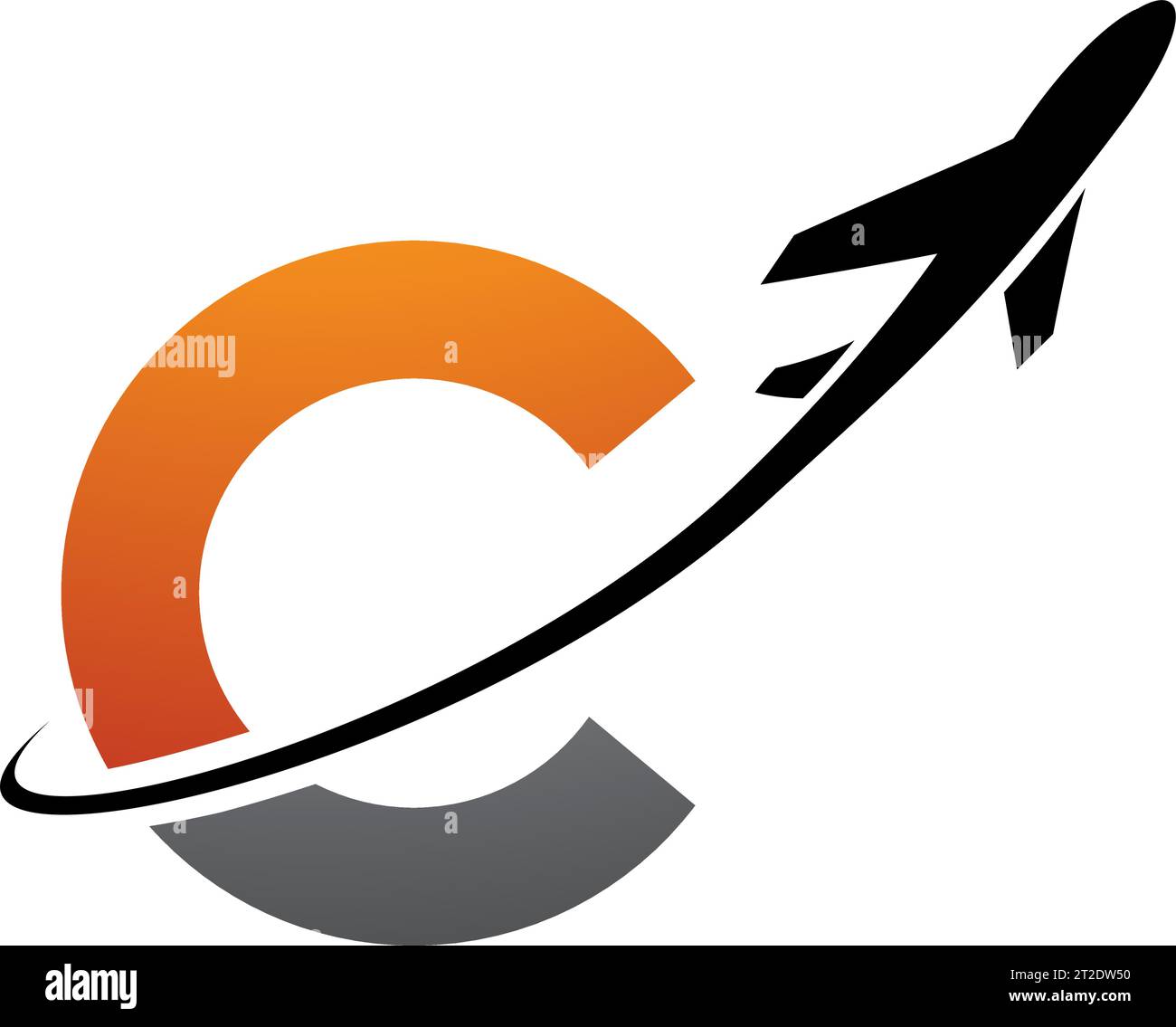 Orange and Black Lowercase Letter C Icon with an Airplane on a White ...