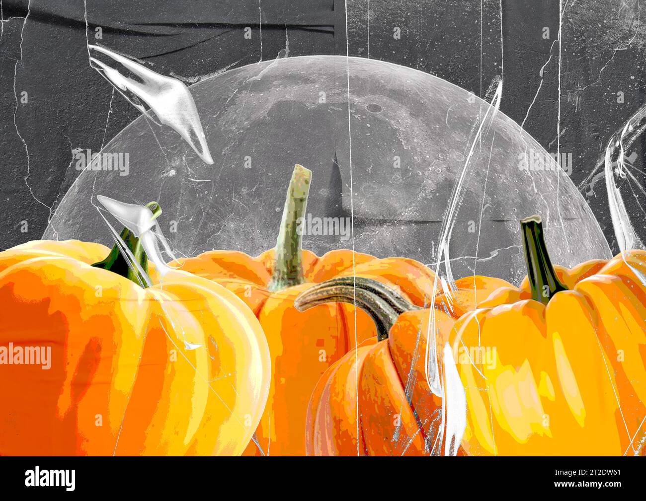 Halloween vertical background with pumpkin, graveyard, haunted skull ...