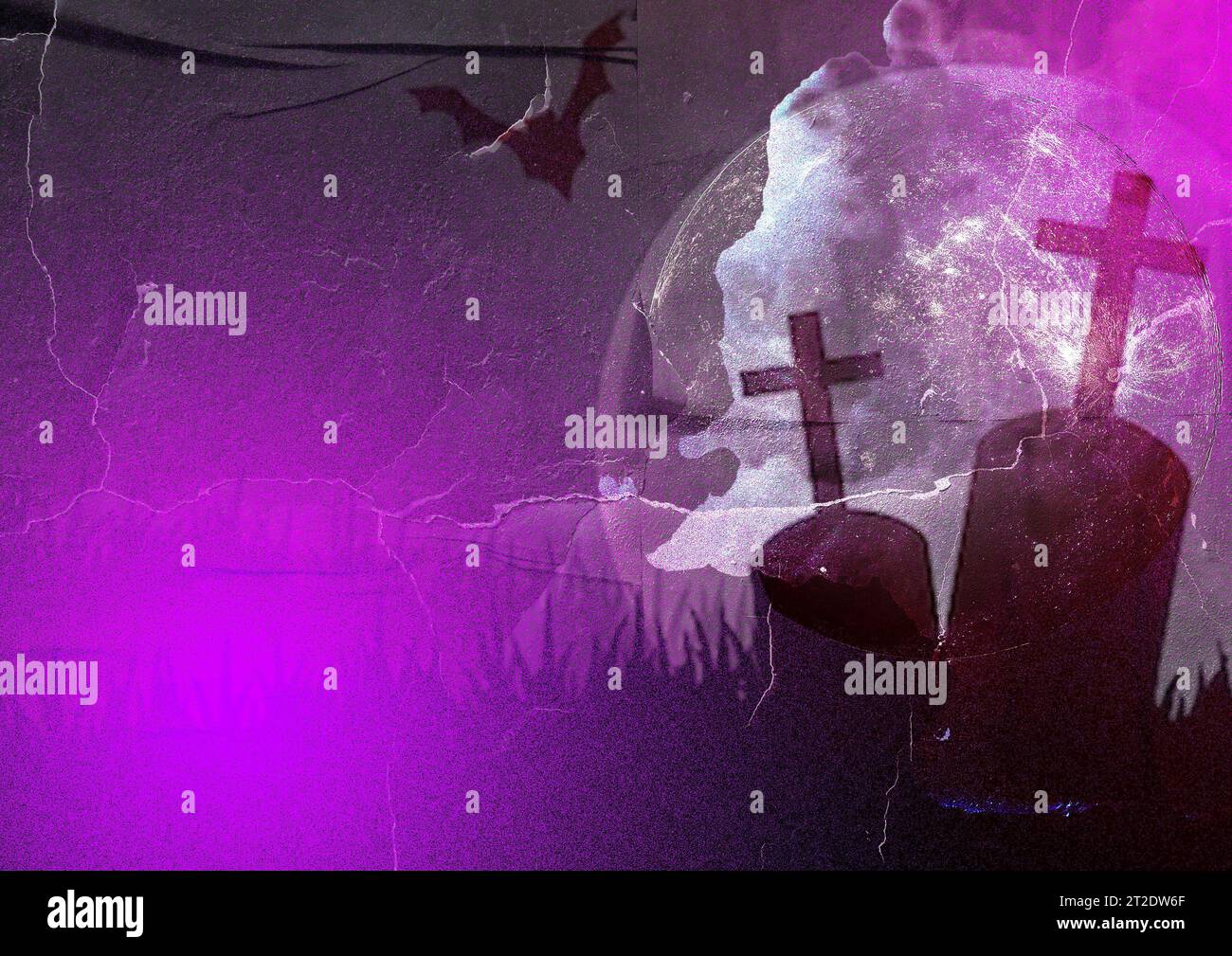 Halloween vertical background with pumpkin, graveyard, haunted skull ...