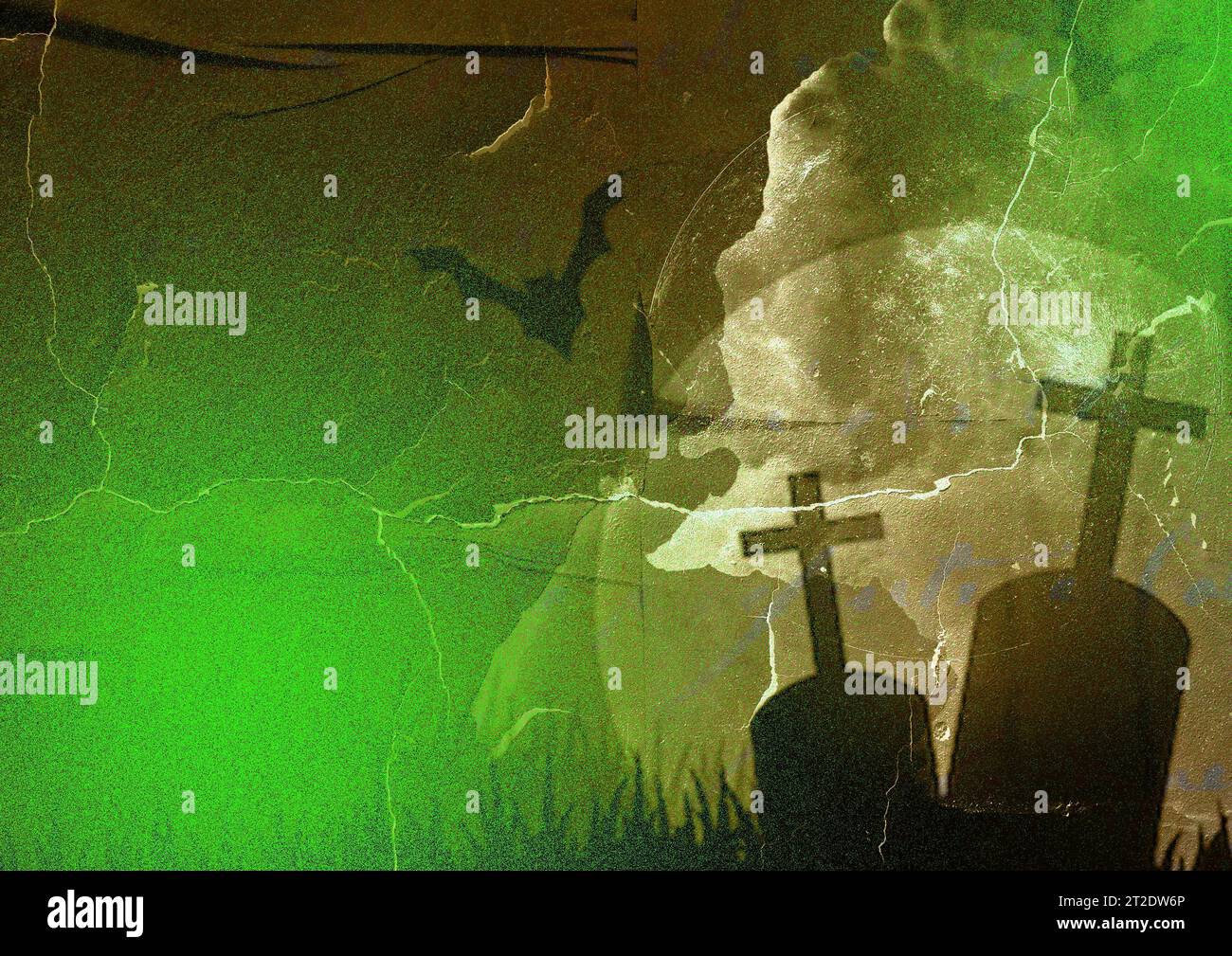 Halloween vertical background with pumpkin, graveyard, haunted skull ...