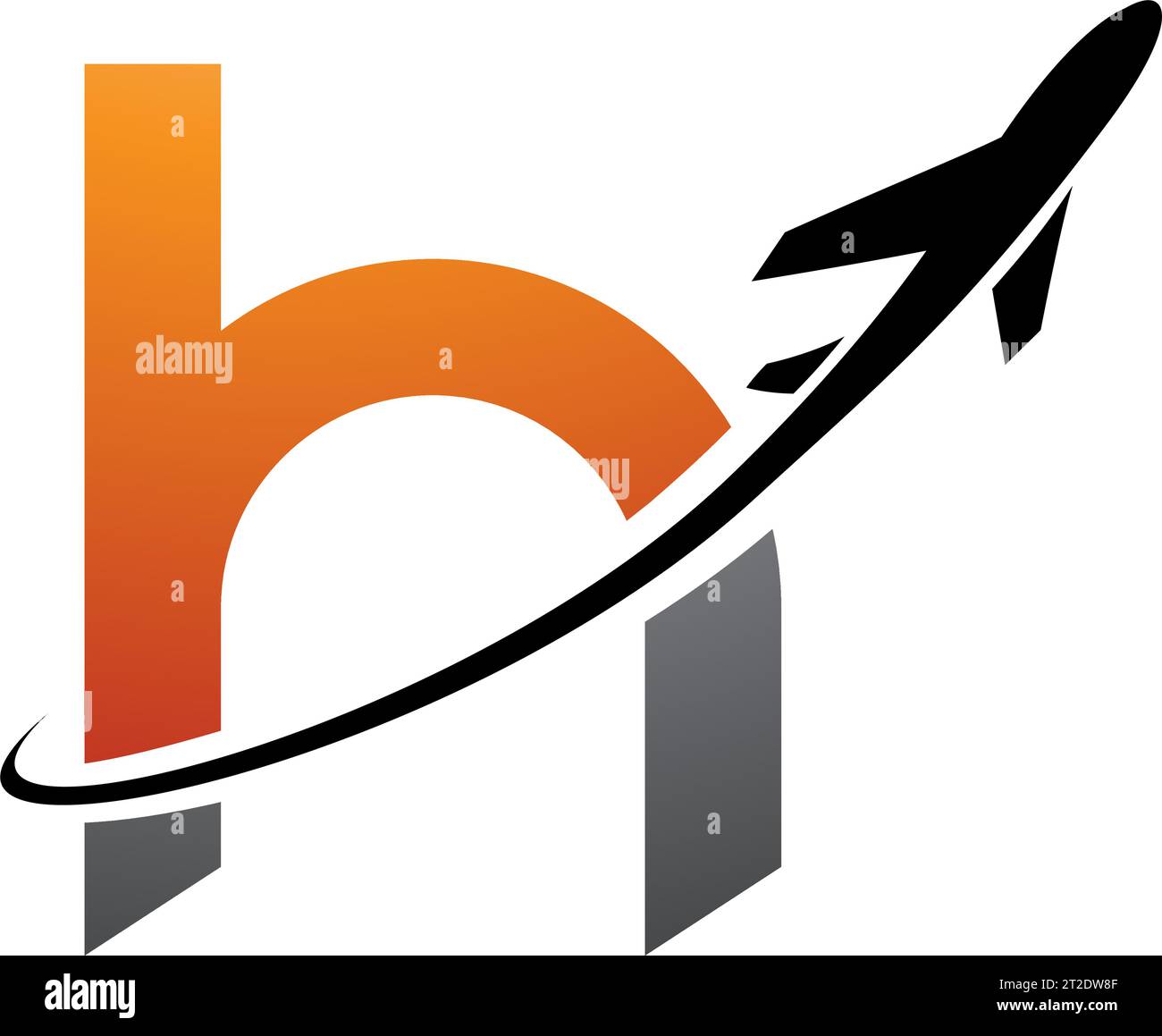 Orange and Black Lowercase Letter H Icon with an Airplane on a White ...