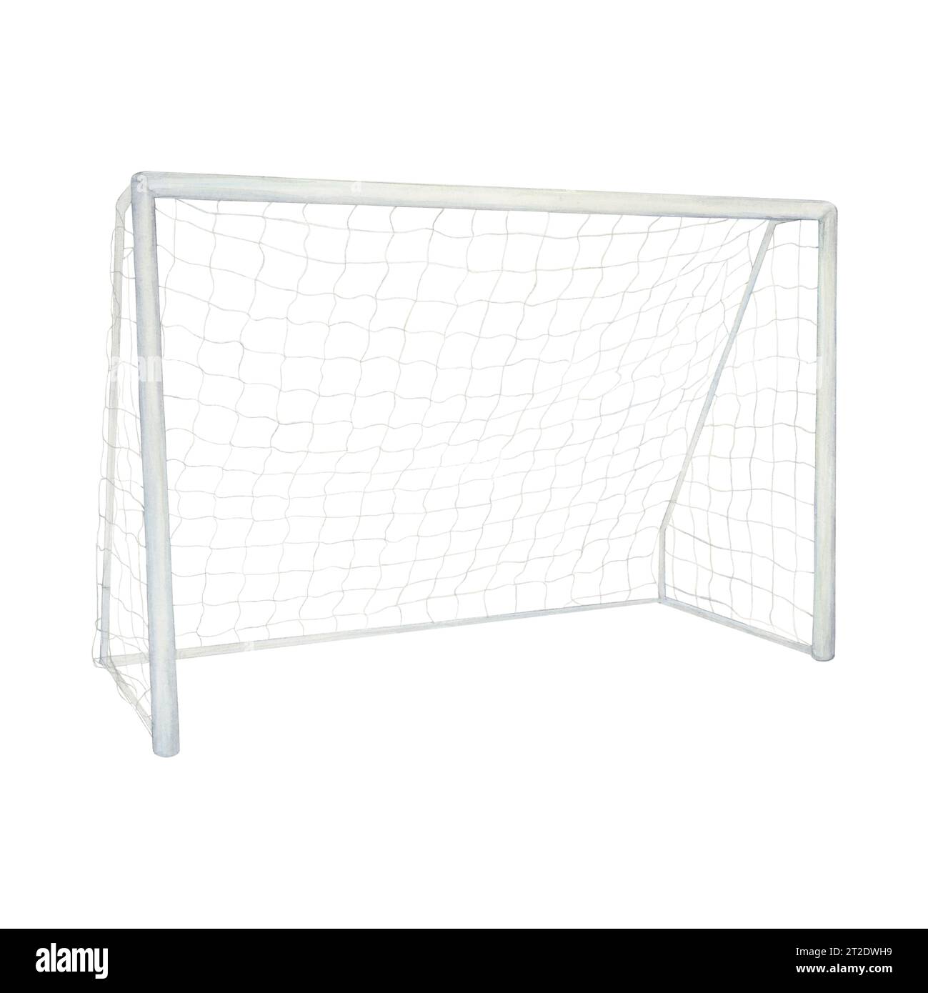 Watercolor drawing of football or soccer goal frame with net. Solid ...