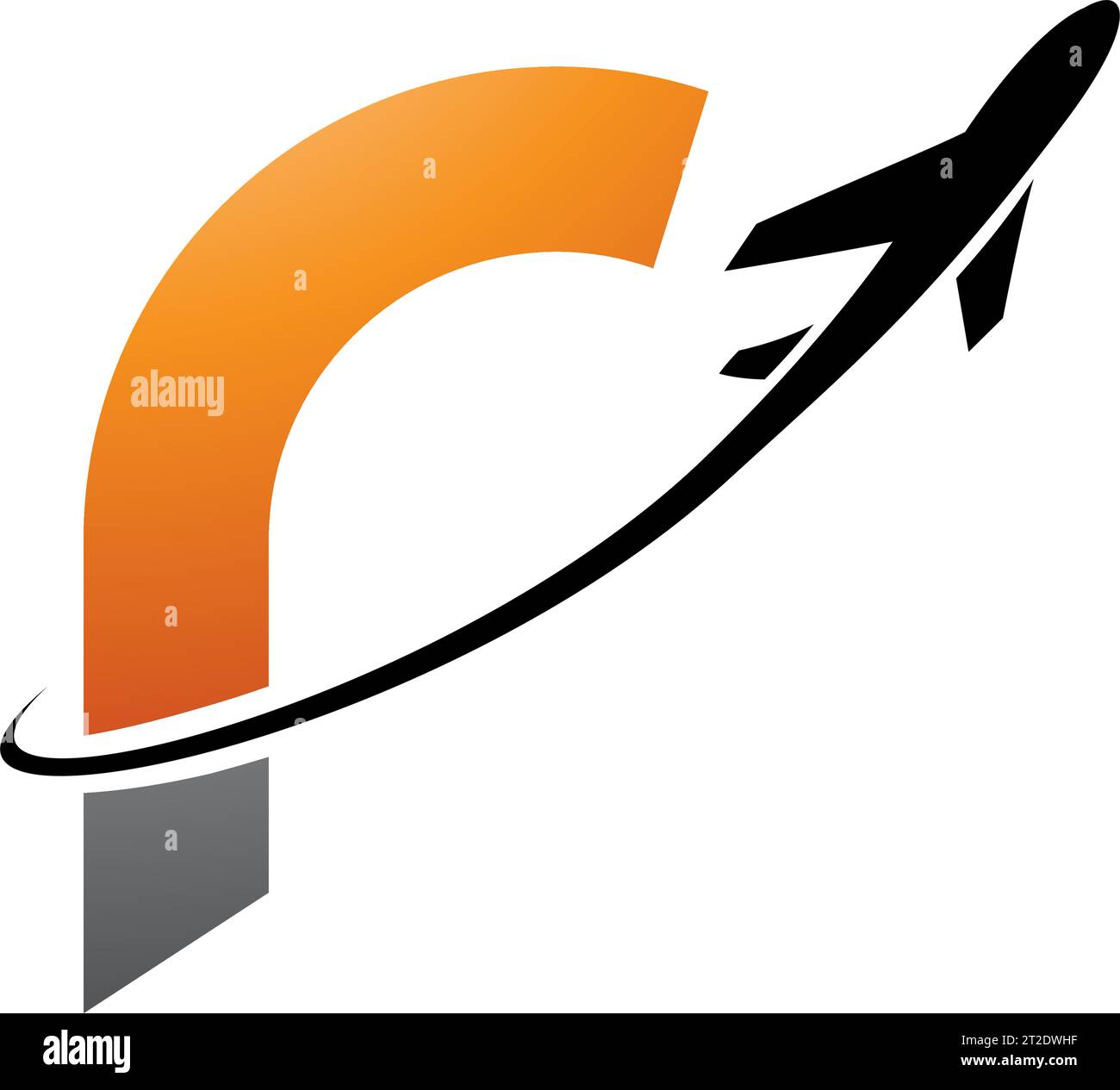Orange and Black Lowercase Letter R Icon with an Airplane on a White ...
