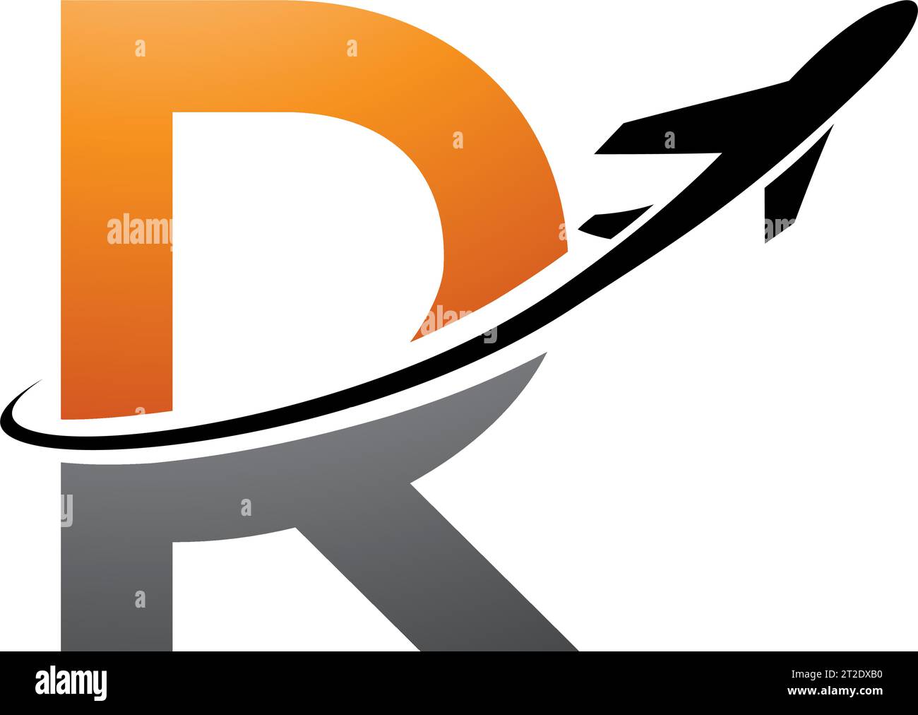 Orange and Black Uppercase Letter R Icon with an Airplane on a White ...