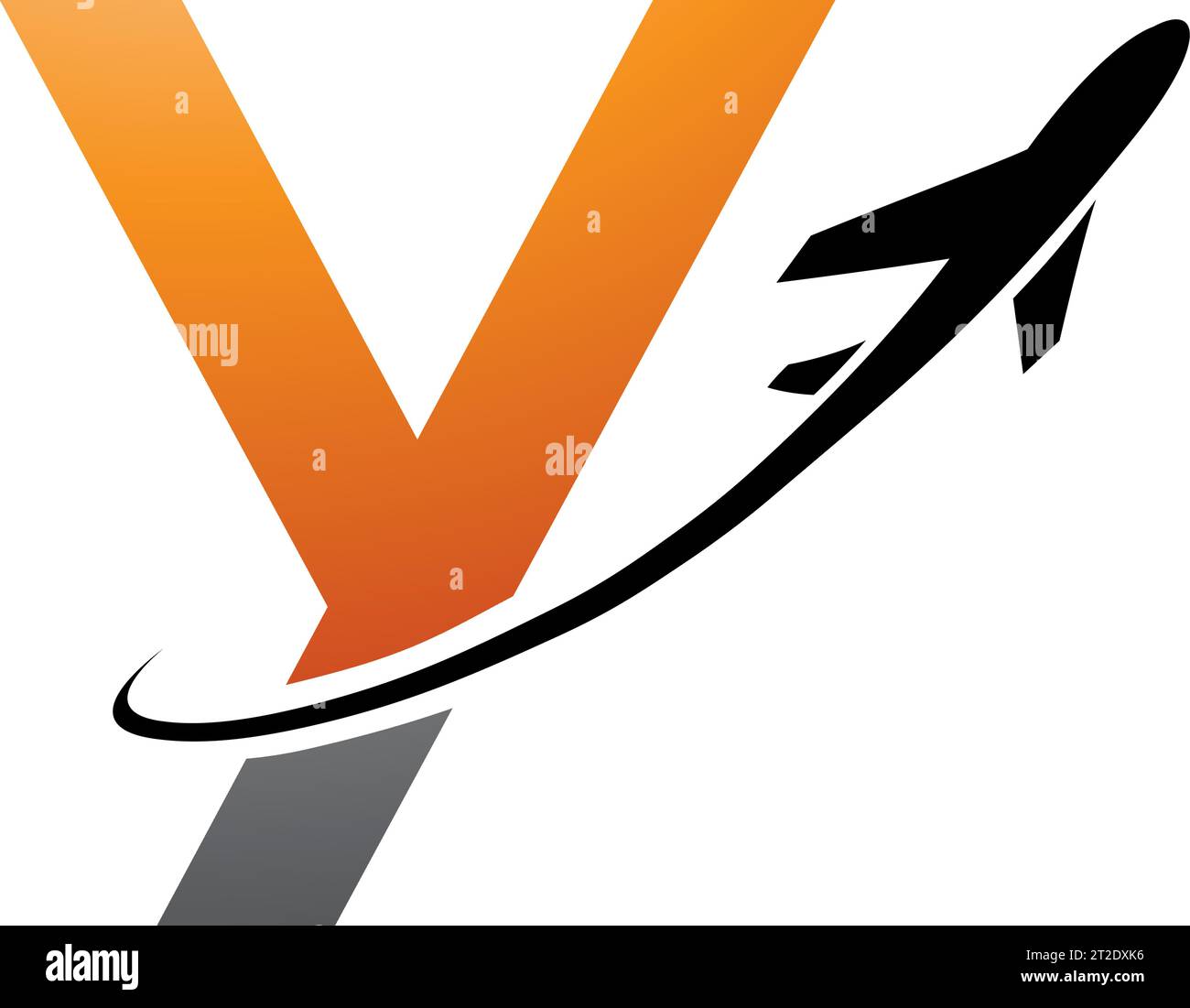 Orange and Black Uppercase Letter Y Icon with an Airplane on a White ...