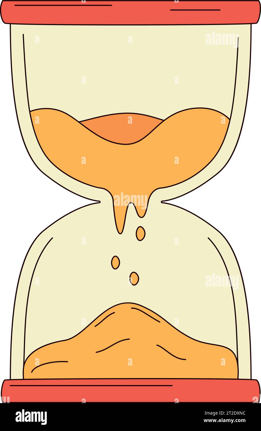 Hourglass with sand flowing timer measuring and counting time. Old ...