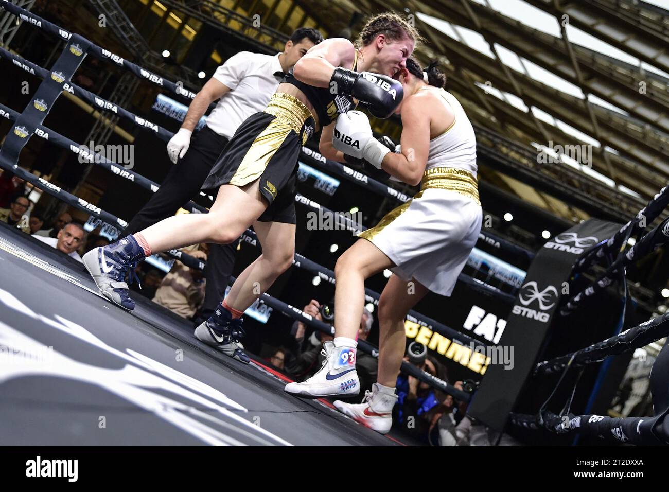 Paris, France. 18th Oct, 2023. French boxerFatia Benmessahel (R ...