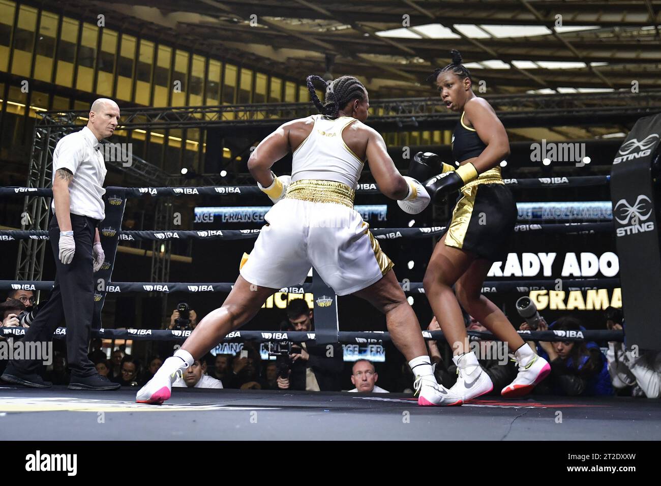 Paris, France. 18th Oct, 2023. French boxer Davina Michel (R) competes ...