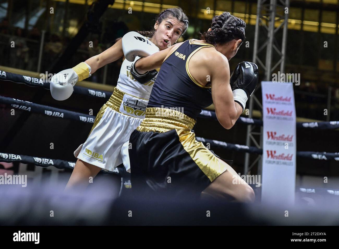 Paris, France. 18th Oct, 2023. Spanish boxer Marta Lopez del Arbol (L ...