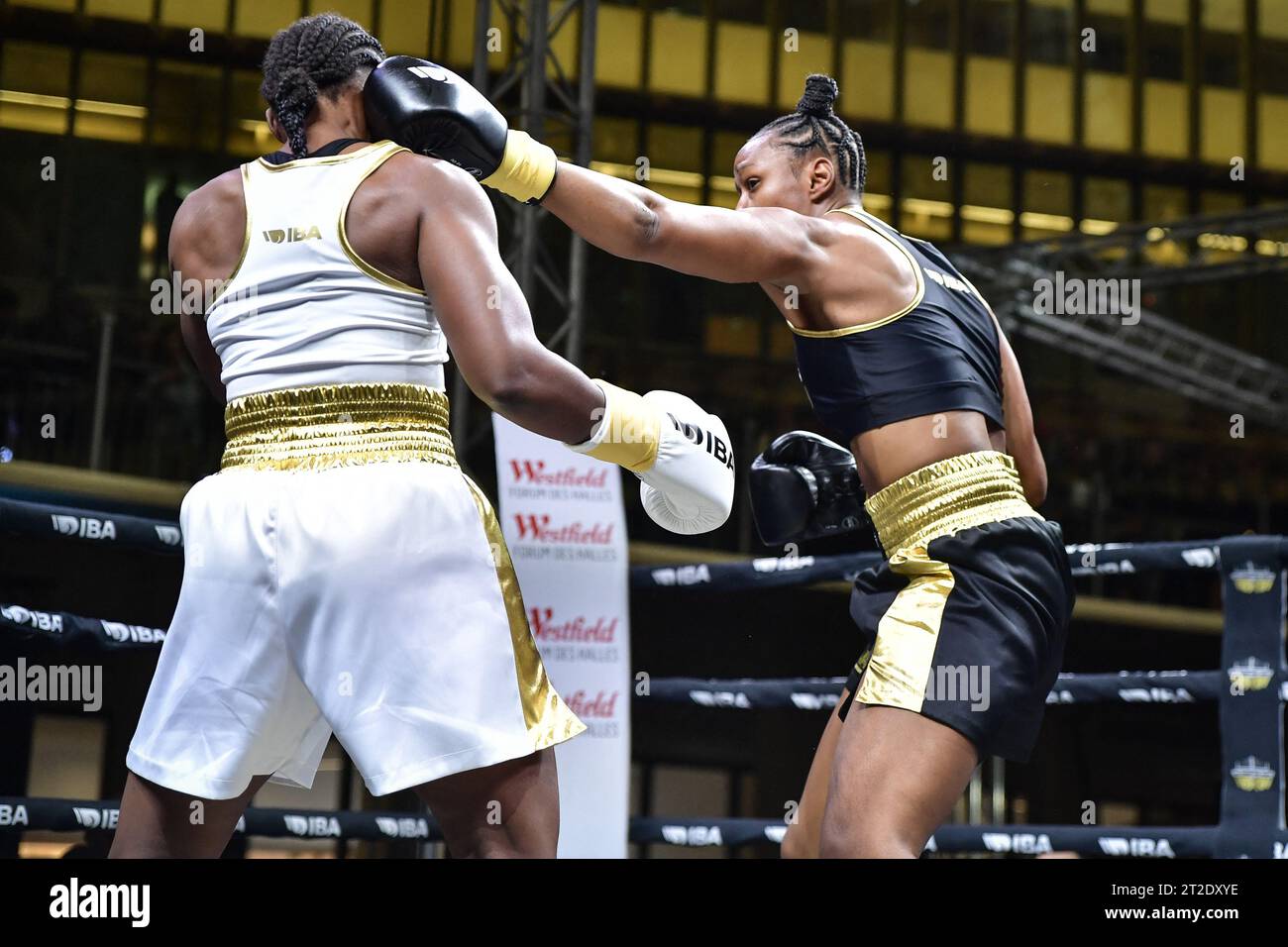 Paris, France. 18th Oct, 2023. French boxer Davina Michel (R) competes ...