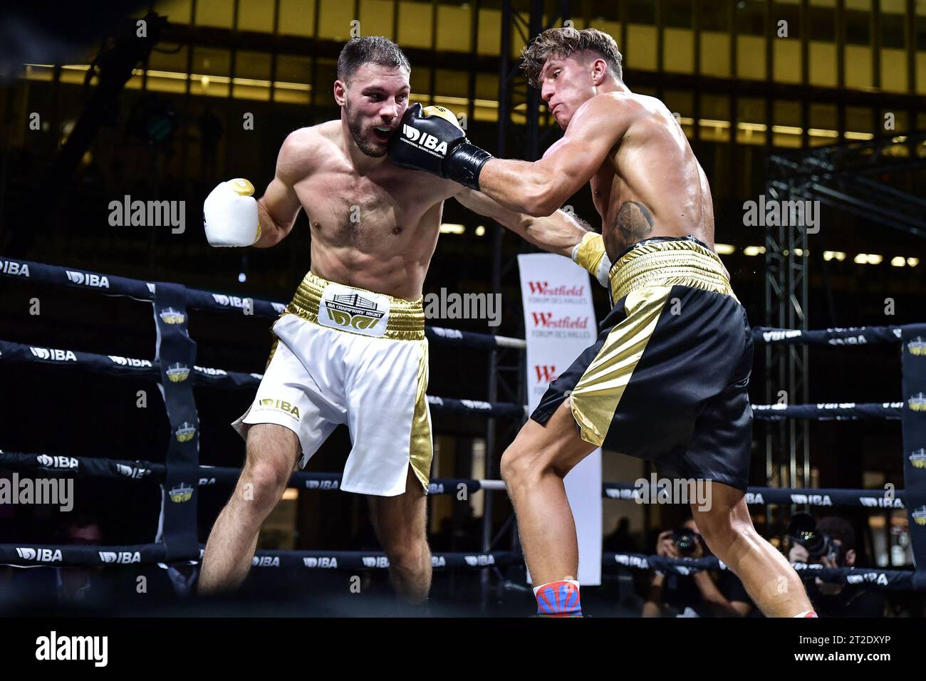 Paris, France. 18th Oct, 2023. Dutch boxer Gradus Kraus (R) competes ...
