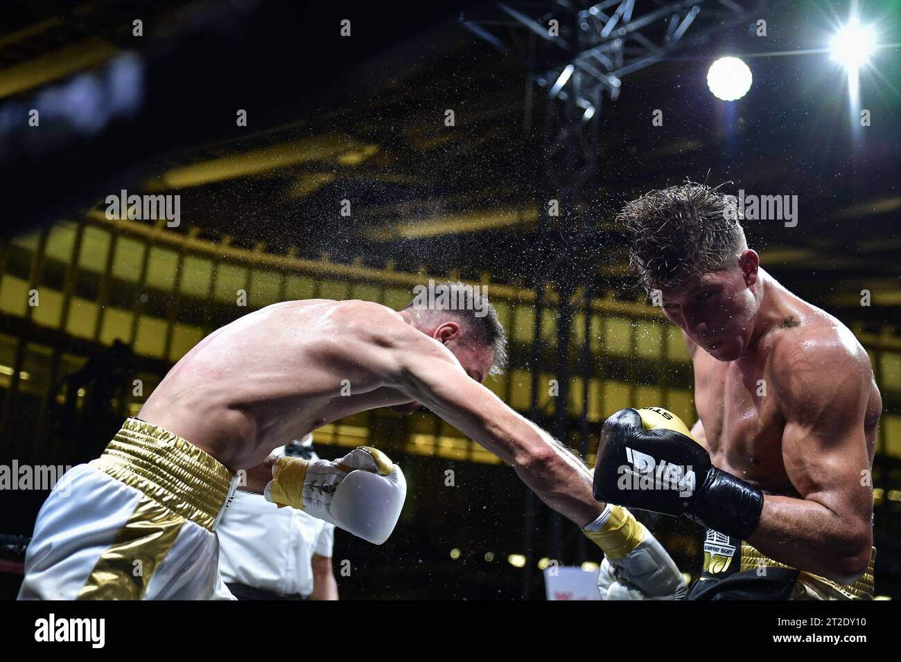Paris, France. 18th Oct, 2023. Dutch boxer Gradus Kraus (R) competes ...