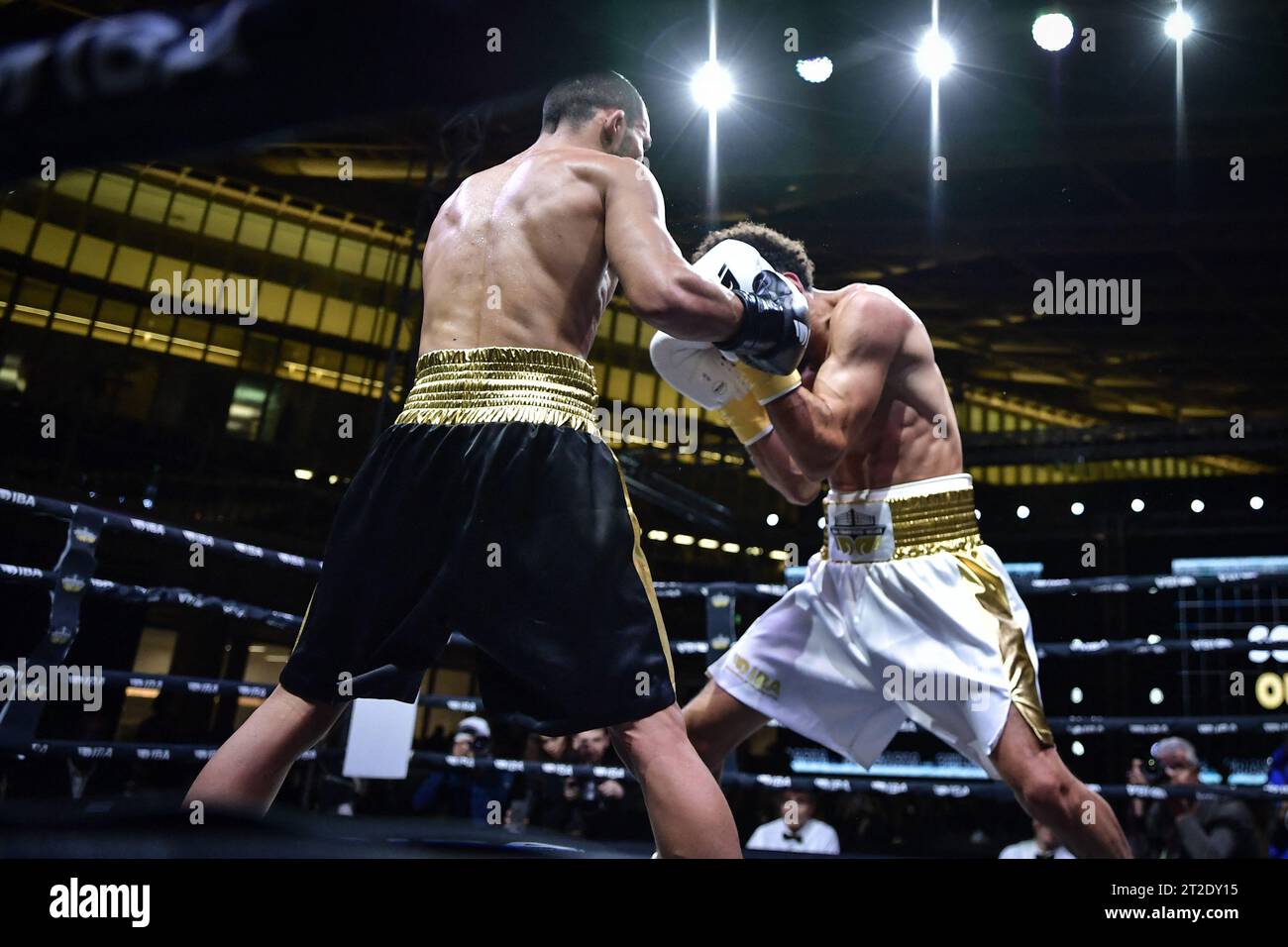 Paris, France. 18th Oct, 2023. French boxer Sofiane Oumiha (R) competes ...