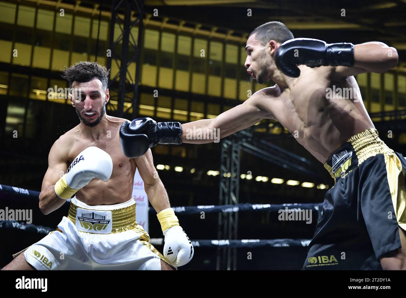 Paris, France. 18th Oct, 2023. French boxer Sofiane Oumiha (L) competes ...