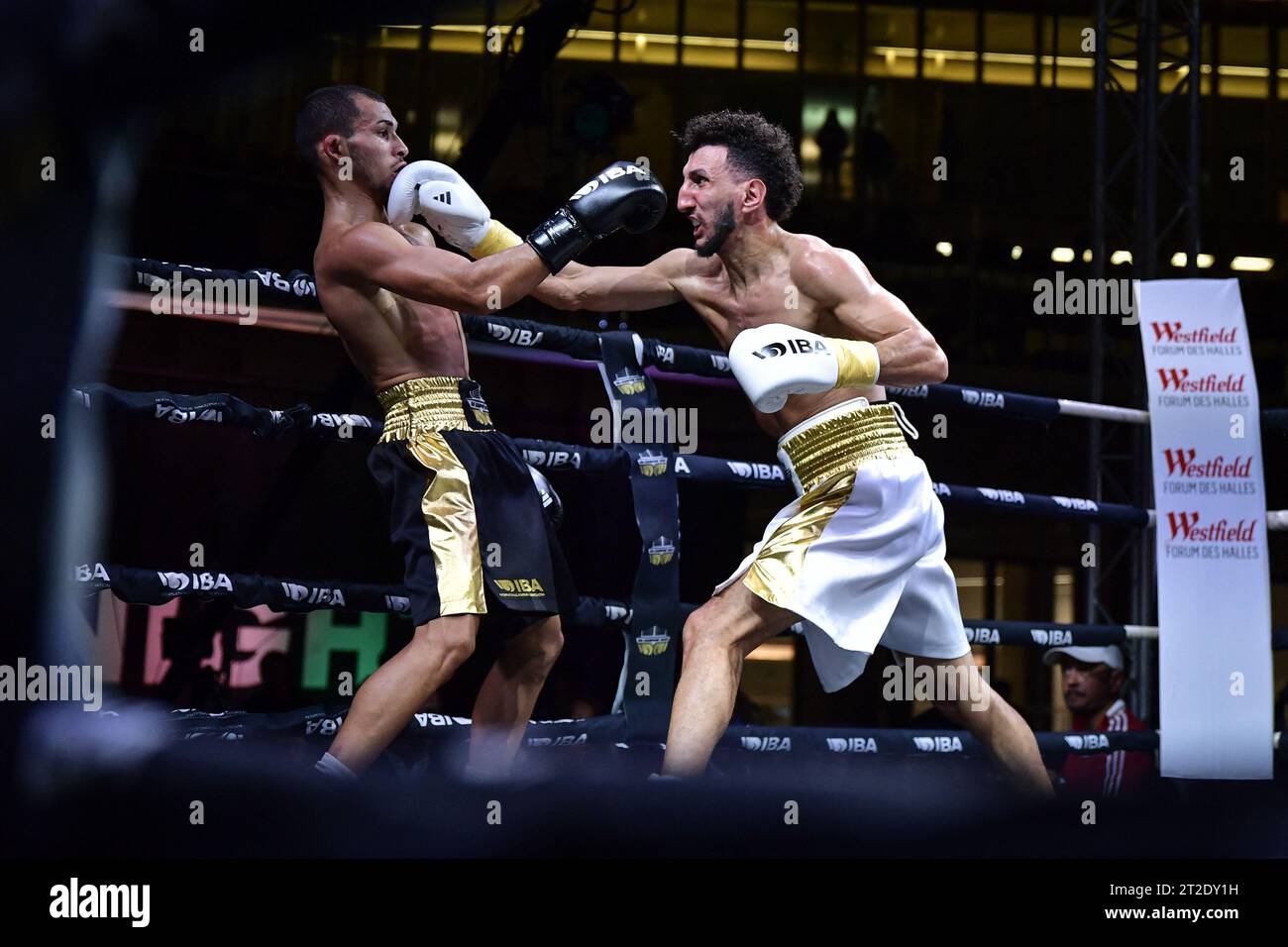 Paris, France. 18th Oct, 2023. French boxer Sofiane Oumiha (R) competes ...