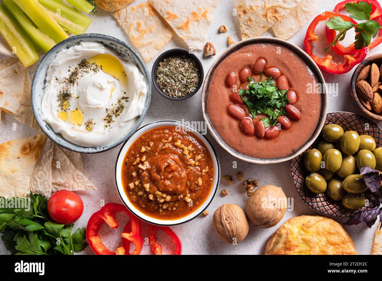 Middle eastern, arabic traditional breakfast with labneh cream cheese ...