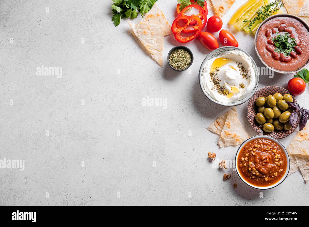 Middle eastern, arabic traditional breakfast with labneh cream cheese ...