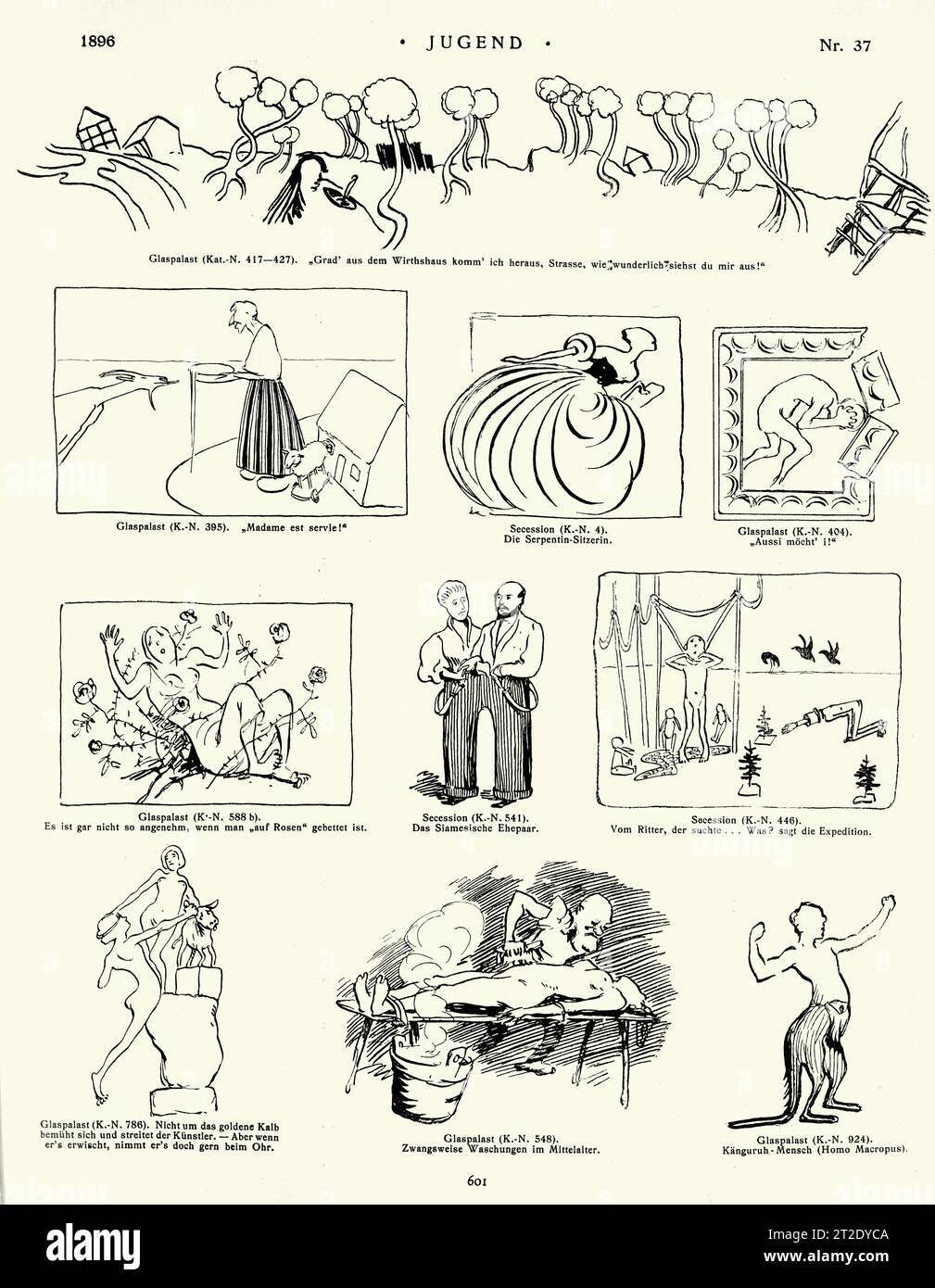 Vintage illustration Satirical cartoons, Jugendstil, Art Nouveau, 1890s ...