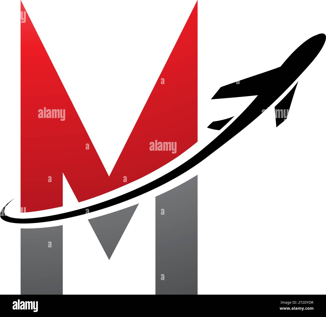 Red and Black Futuristic Letter M Icon with an Airplane on a White ...