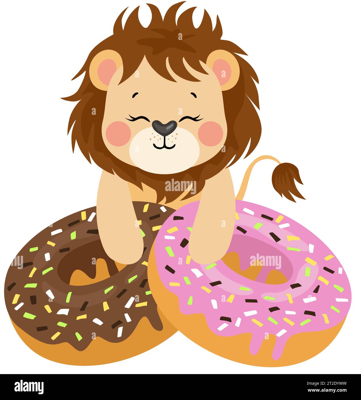 Funny lion with strawberry and chocolate donuts Stock Photo - Alamy