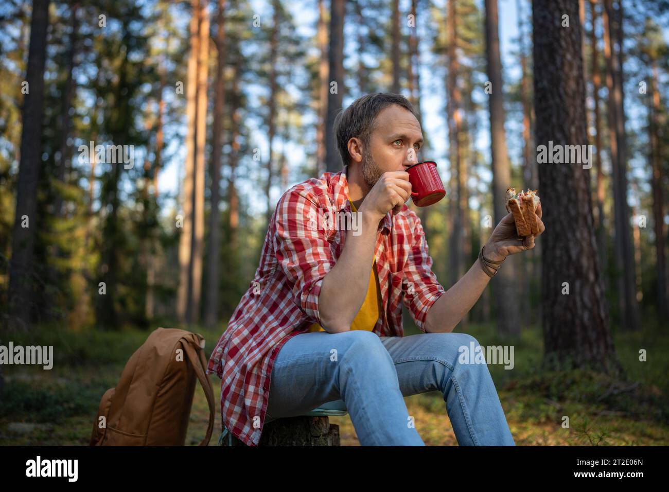 Tired hiker camper man hi-res stock photography and images - Alamy