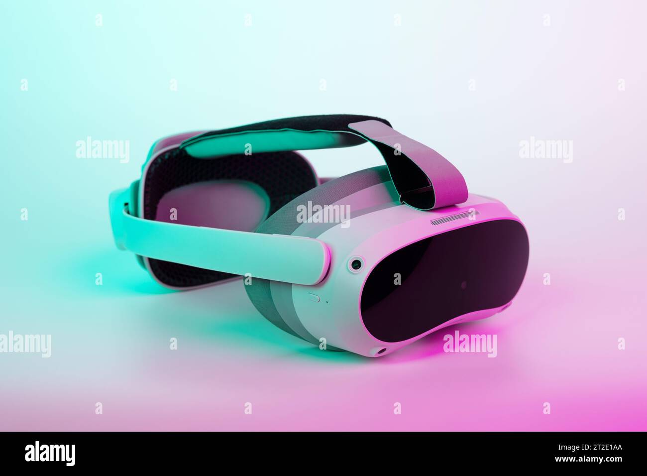 Virtual reality headset isolated on a colorful background. Devices that ...