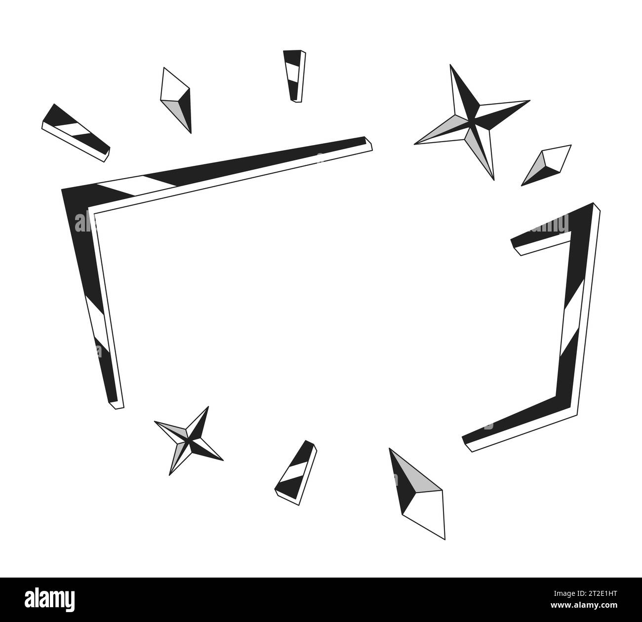 Golden decorated frame with stars black and white 2D cartoon object ...