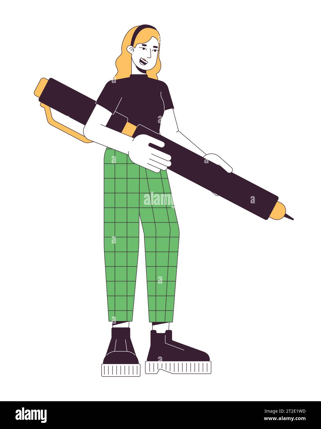 Caucasian young woman writer fountain pen 2D linear cartoon character ...