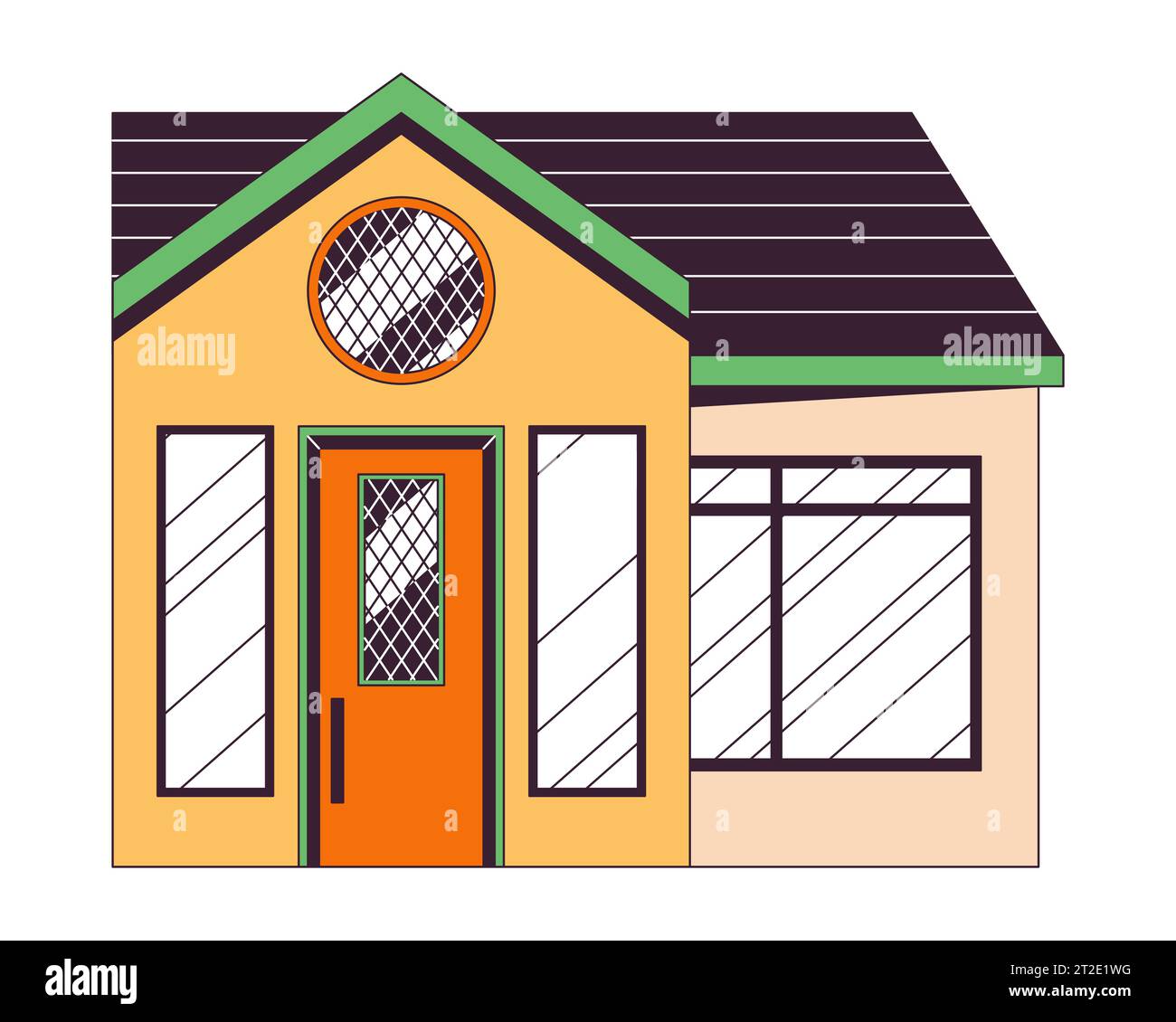 One Story Home 2d Linear Cartoon Object Stock Vector Image And Art Alamy